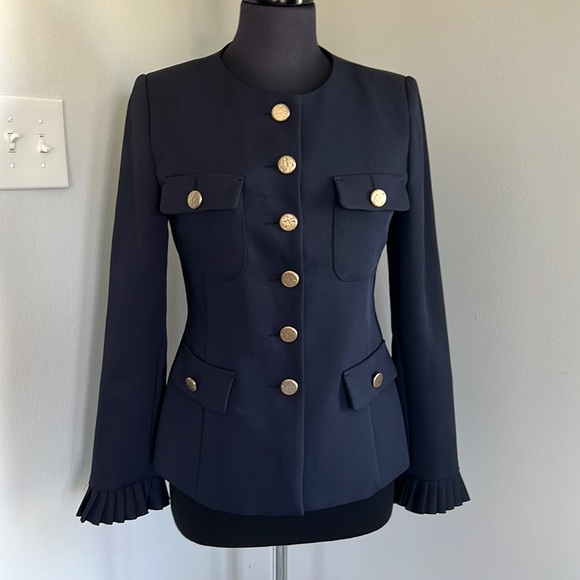 Jackets & Coats | Navy Jacket With Ruffle Cuffs | Poshmark
